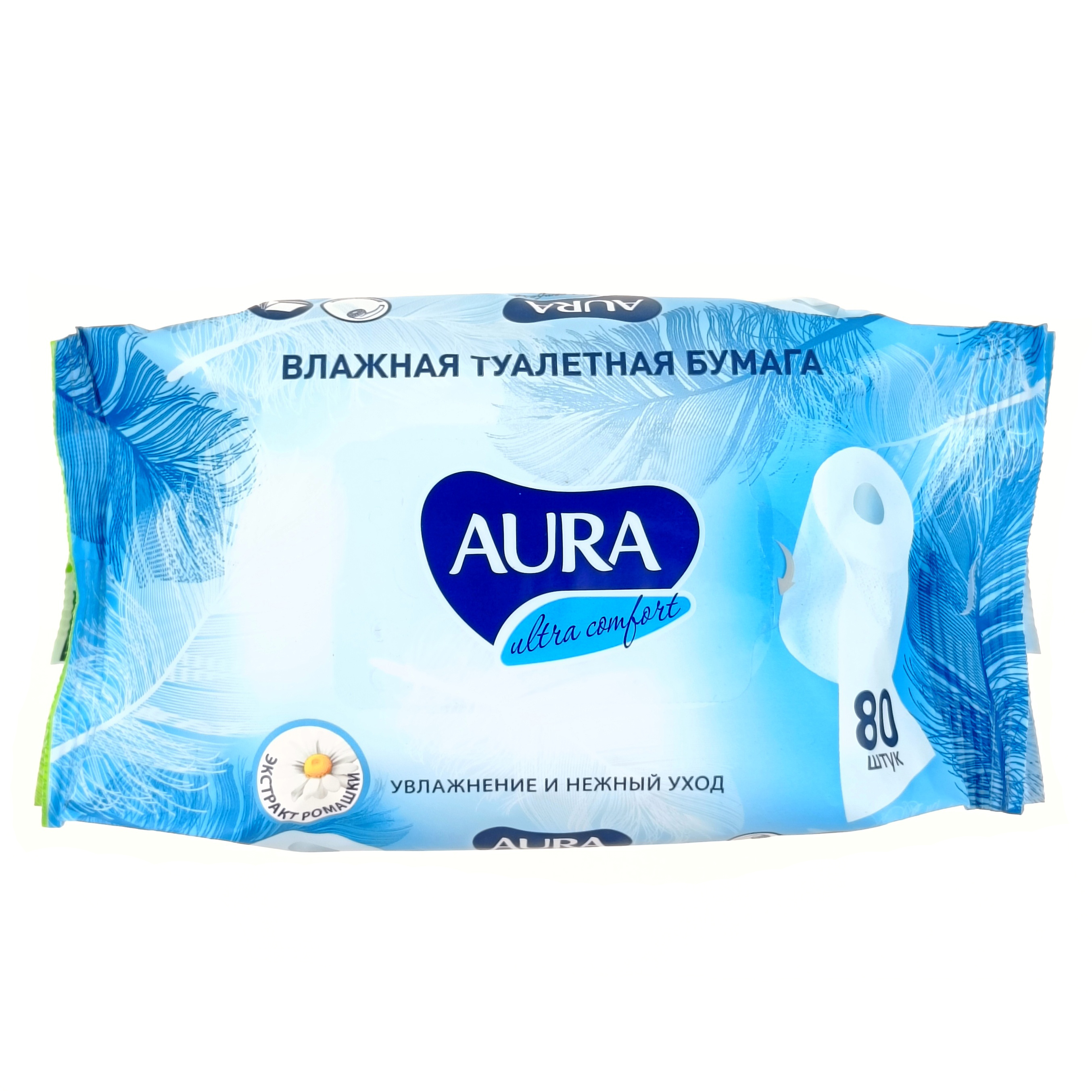 Туалетная бумага влажная Aura Ultra Comfort, с экстрактом ромашки, 80 ...