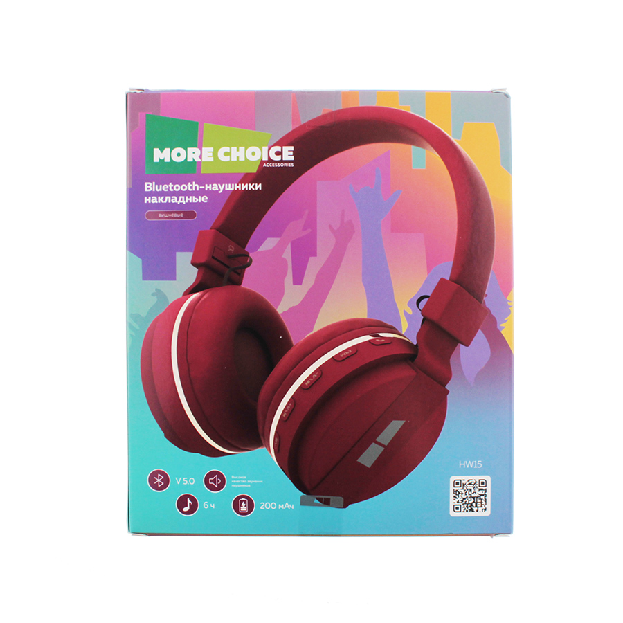 Bluetooth-наушники накладные More choice HW15, бордовый, 21х18см ...