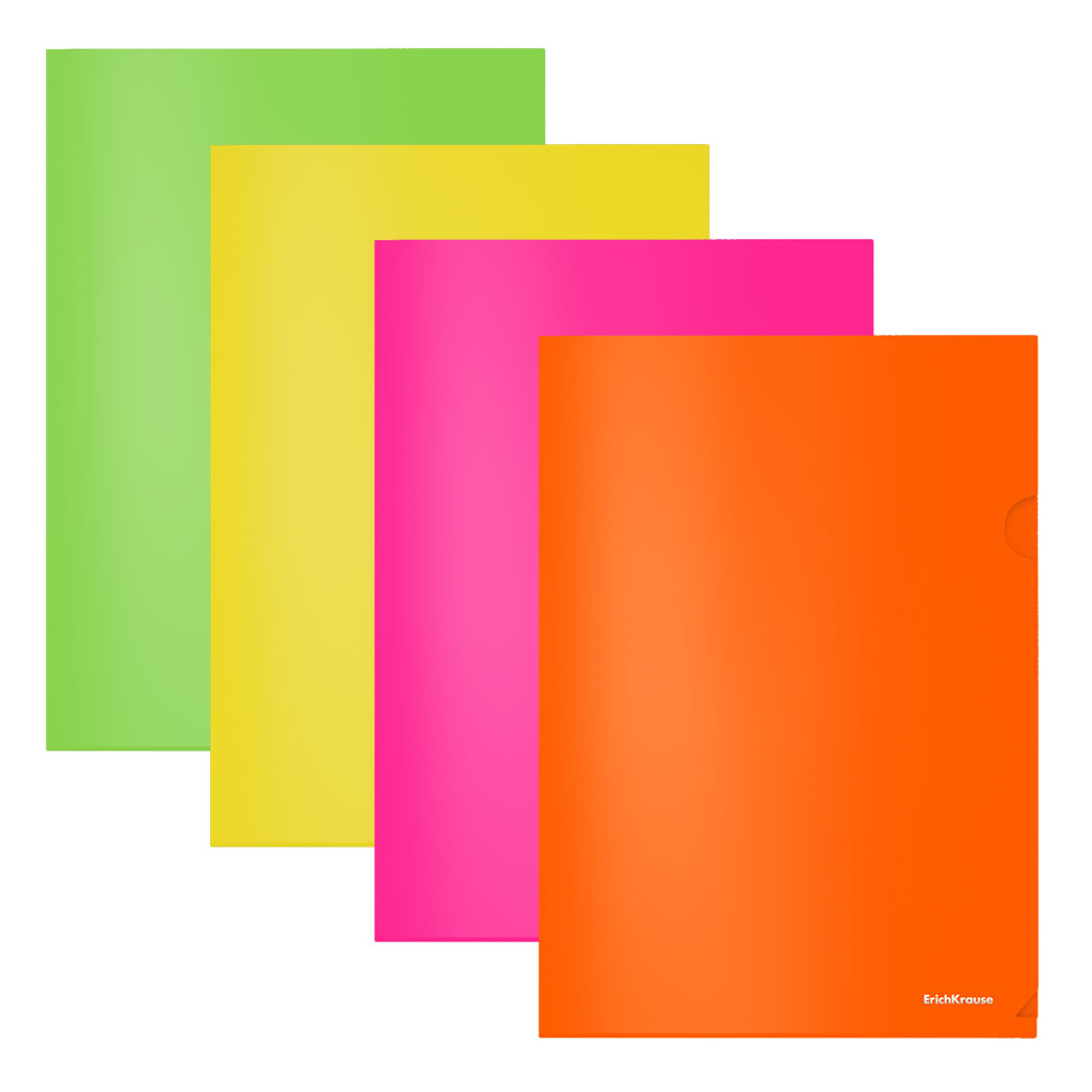 Папка-уголок А4 пластиковая ErichKrause Glossy Neon, в ассортименте, 31 ...