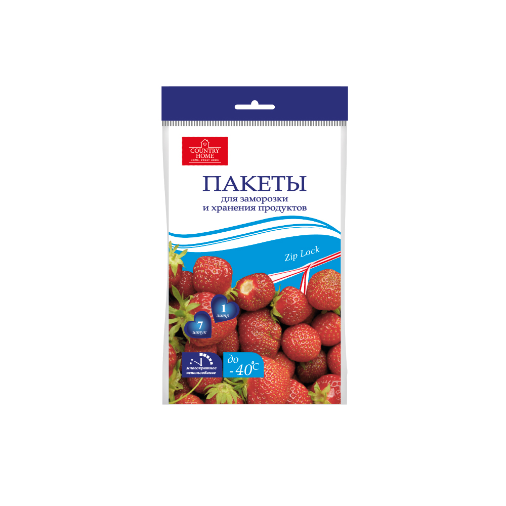 Пакеты для заморозки и хранения продуктов Country Home Zip Lock 1л, 7шт ...